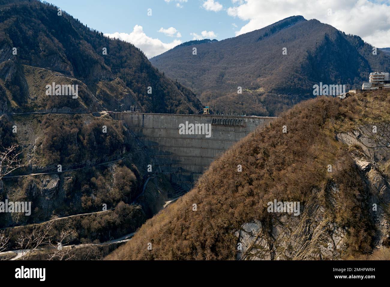 The dam of the Inguri hydroelectric power plant in the Sakartvelo ...