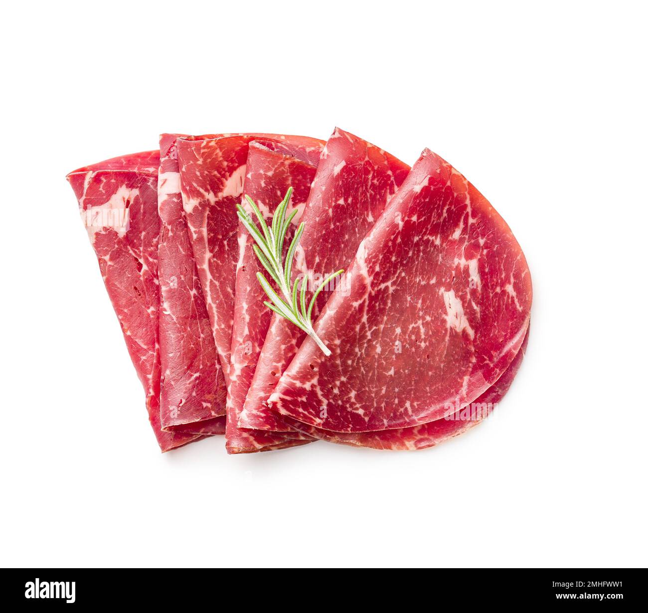 Smoked bresaola. Italian appetizer. Dried beef meat isolated on the ...