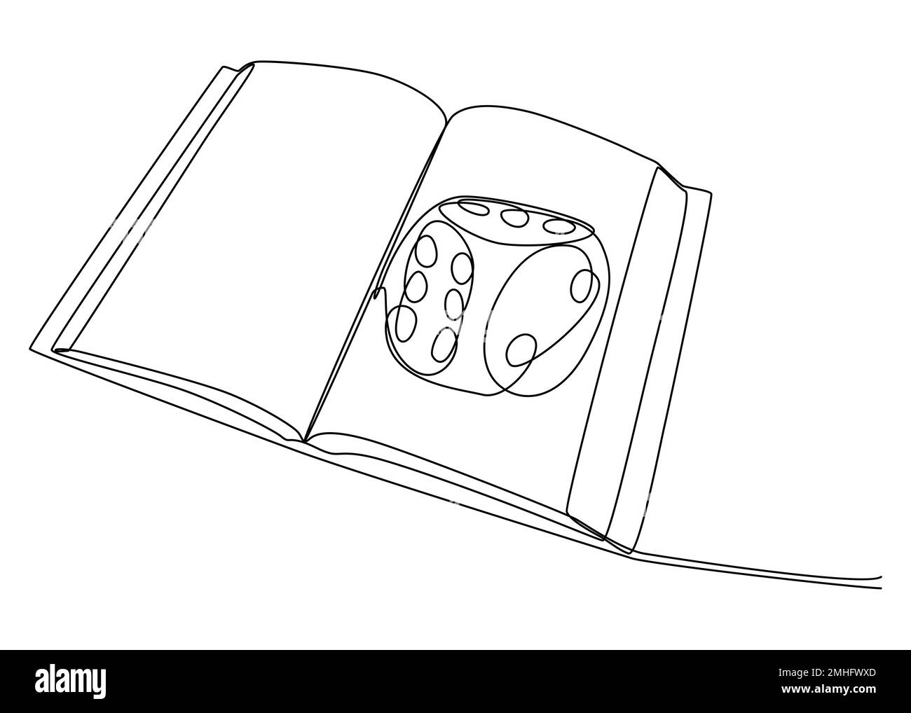 One Continuous Line Of Opened Book With Dice Thin Line Illustration Vector Concept Contour