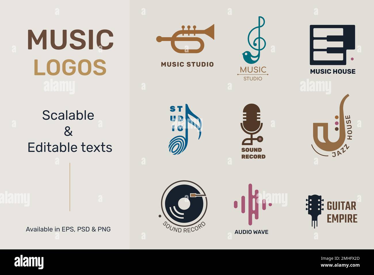 Flat music logo vector with editable text set Stock Vector Image & Art ...