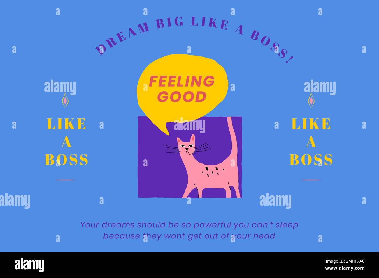 Feeling good phrase vector template with cute cat vintage illustration ...