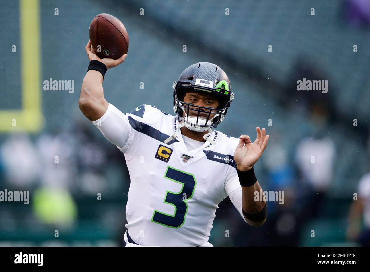 Seattle Seahawks' Russell Wilson warms up before an NFL football game ...
