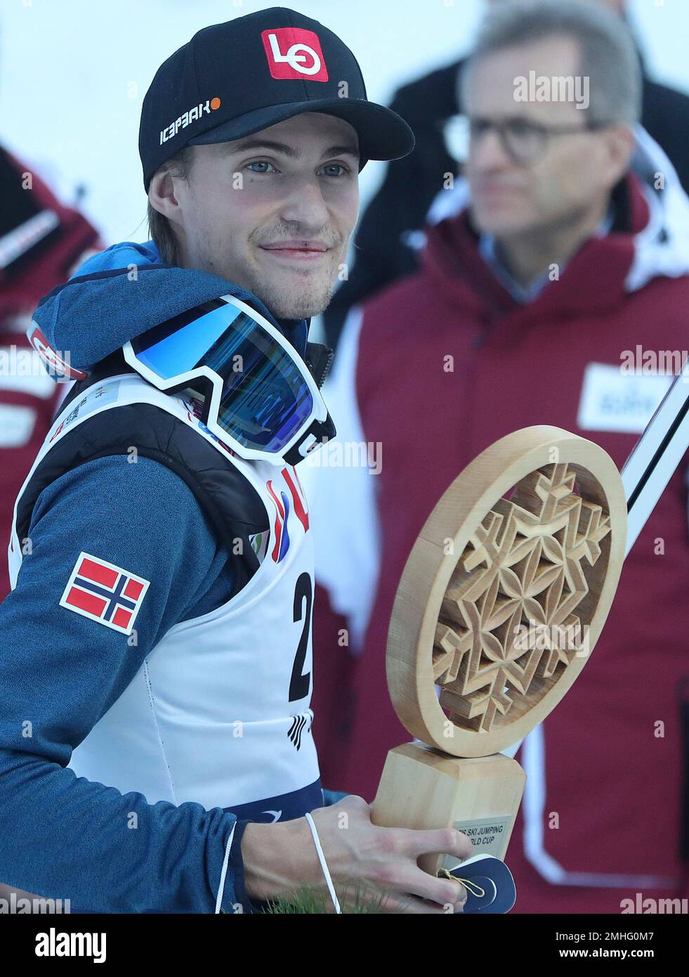 Winner Daniel Andre Tande of Norway celebrate on the podium during ...