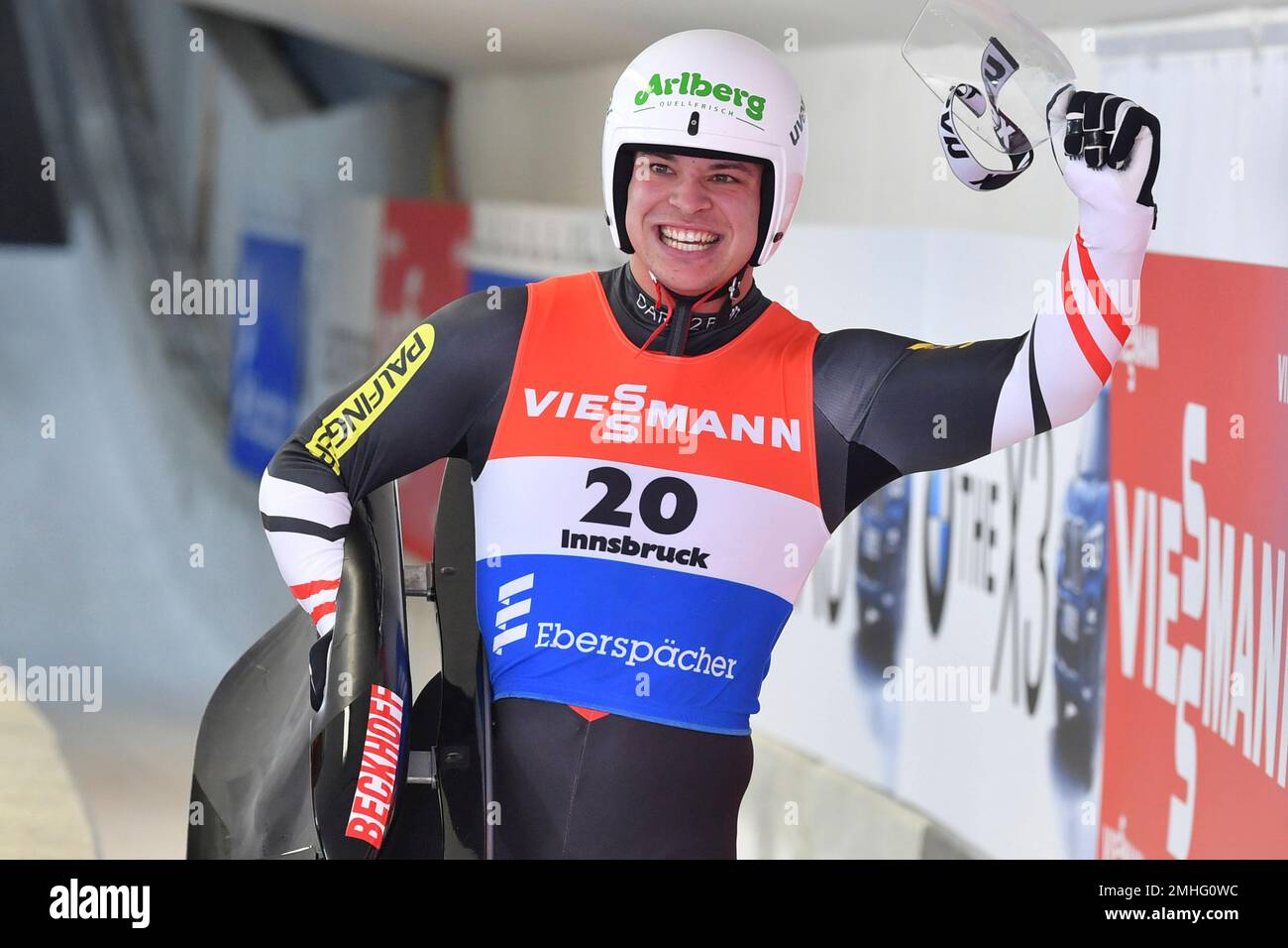 Austria's winner Jonas Mueller celebrates in the finish area after the ...