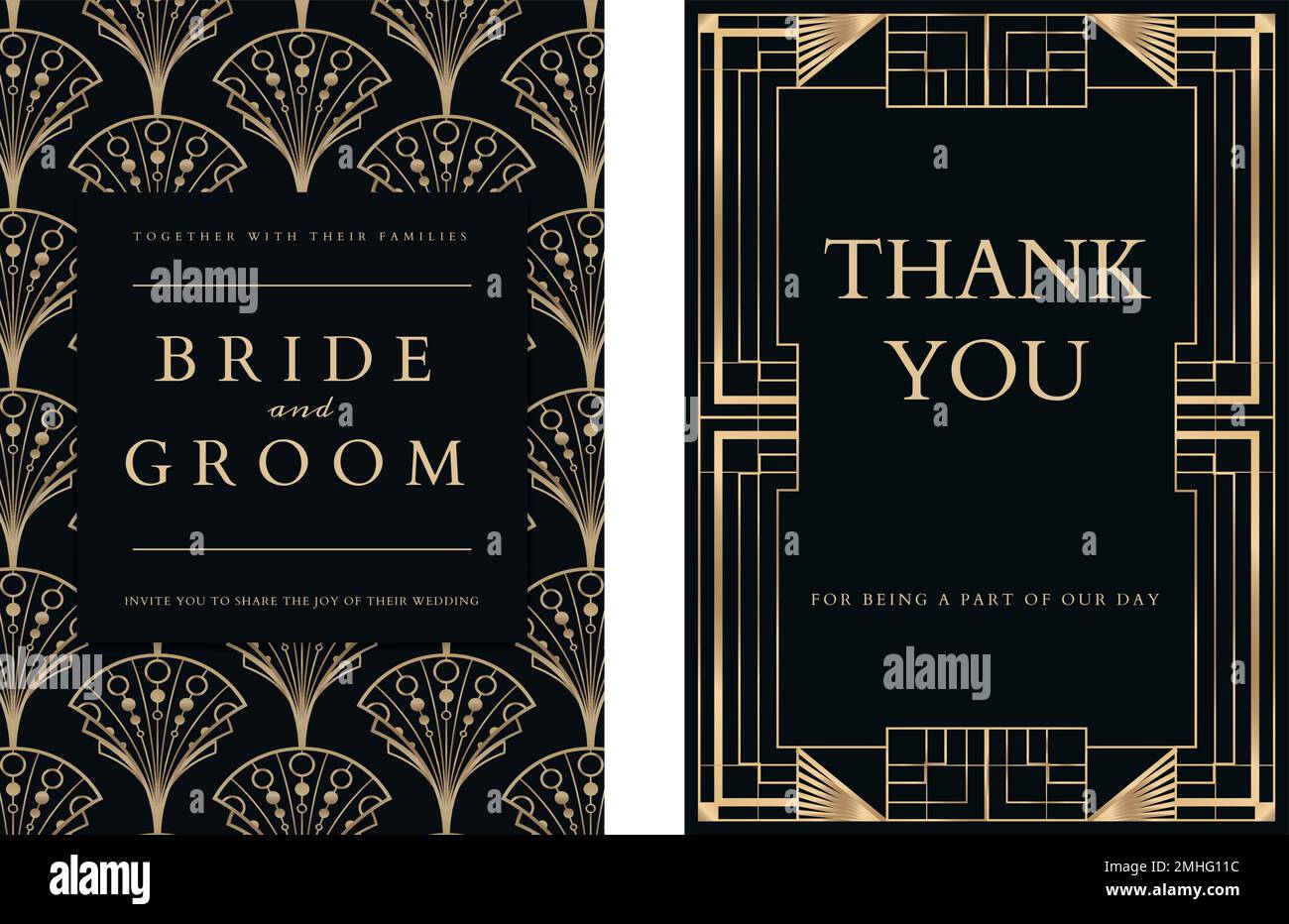 Wedding invitation card vector template with geometric art deco style ...