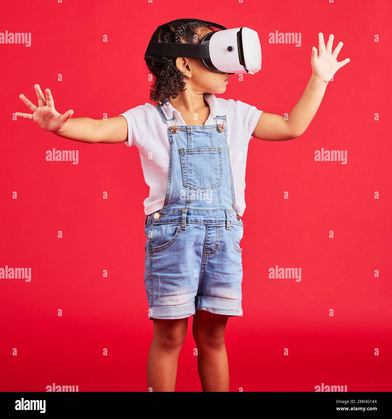 Gaming, virtual reality and metaverse with girl and glasses for digital ...