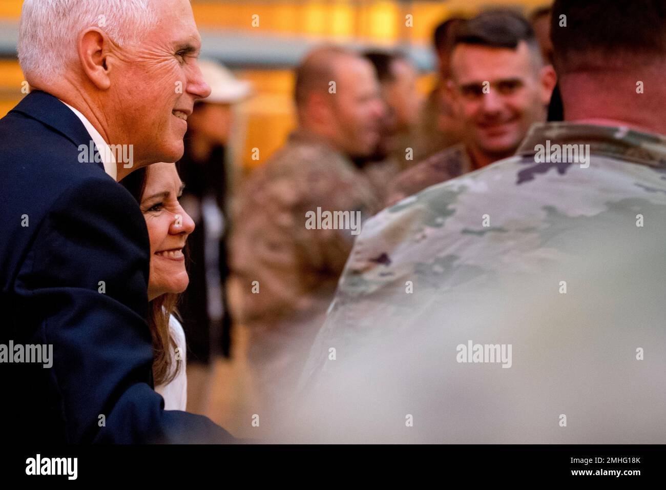 Vice President Mike Pence and his wife Karen Pence greet troops at Al ...