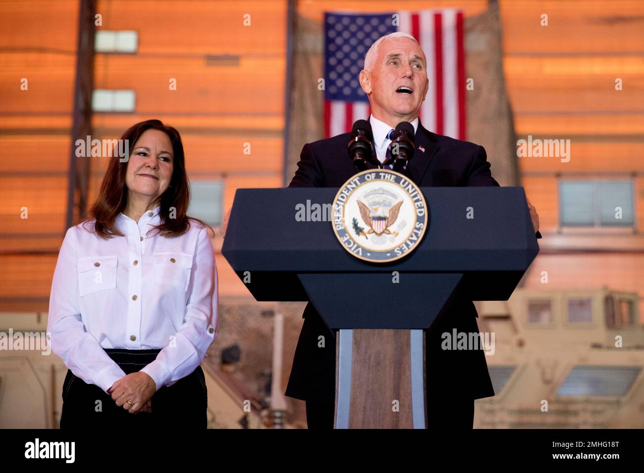 Vice President Mike Pence accompanied by his wife Karen Pence, left ...