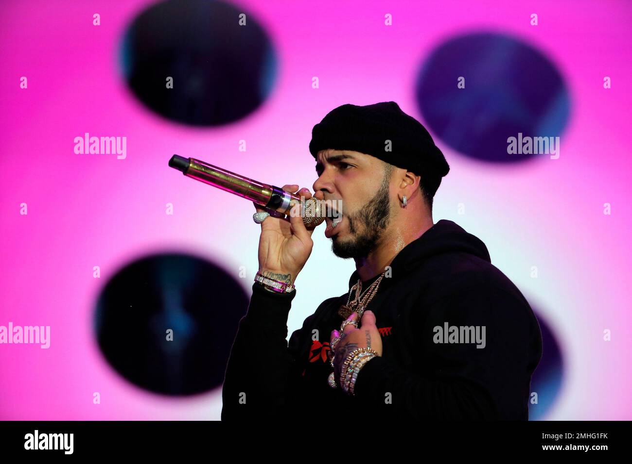 Singer Anuel AA performs during the Coca-Cola Flow Reggaeton festival ...