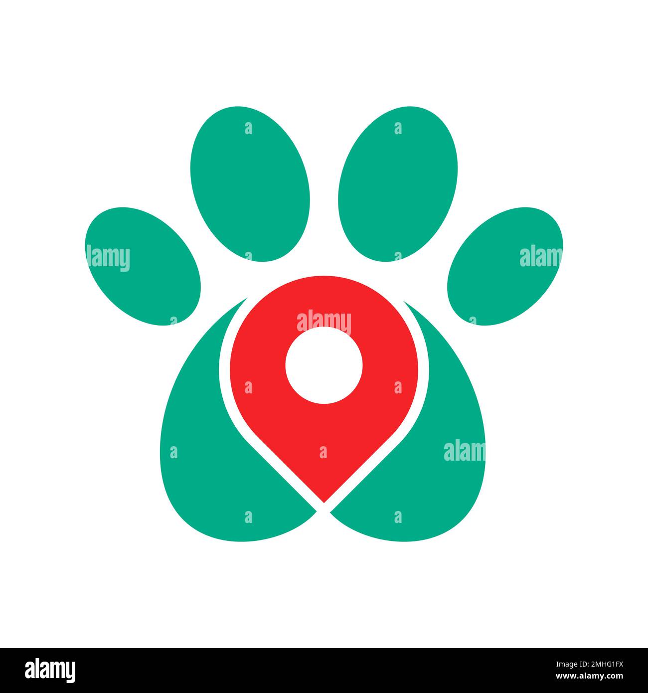Dog or cat paw with a map pin symbol. Pet shop location icon. Pet ...