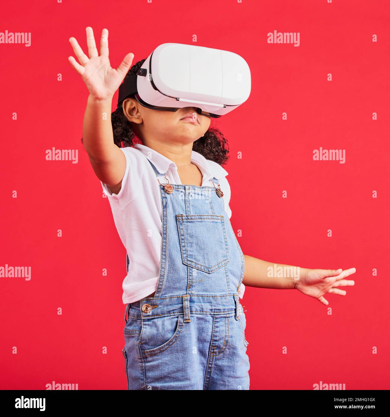 Gaming, virtual reality and metaverse with girl and glasses for digital ...