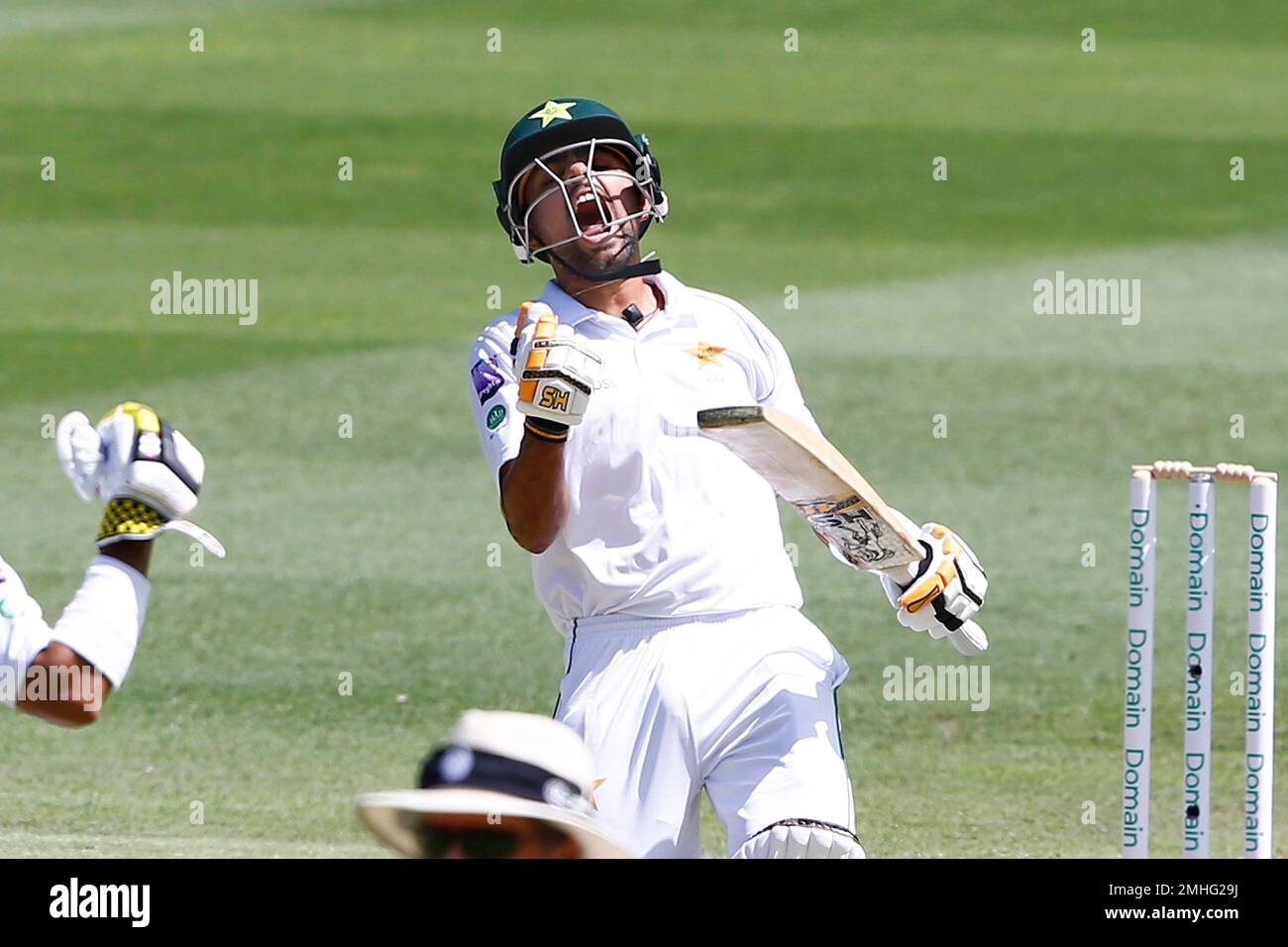 Pakistan's Babar Azam celebrates reaching his hundred during their ...