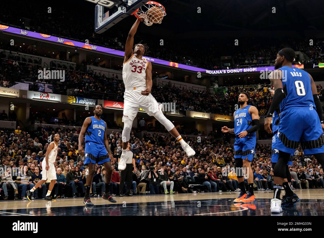 Indiana Pacers center Myles Turner (33) dunks between Orlando Magic ...