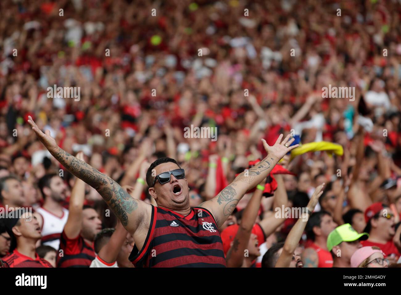 Flamengo fans get revved up at a pre-game watch party at the Macarena ...