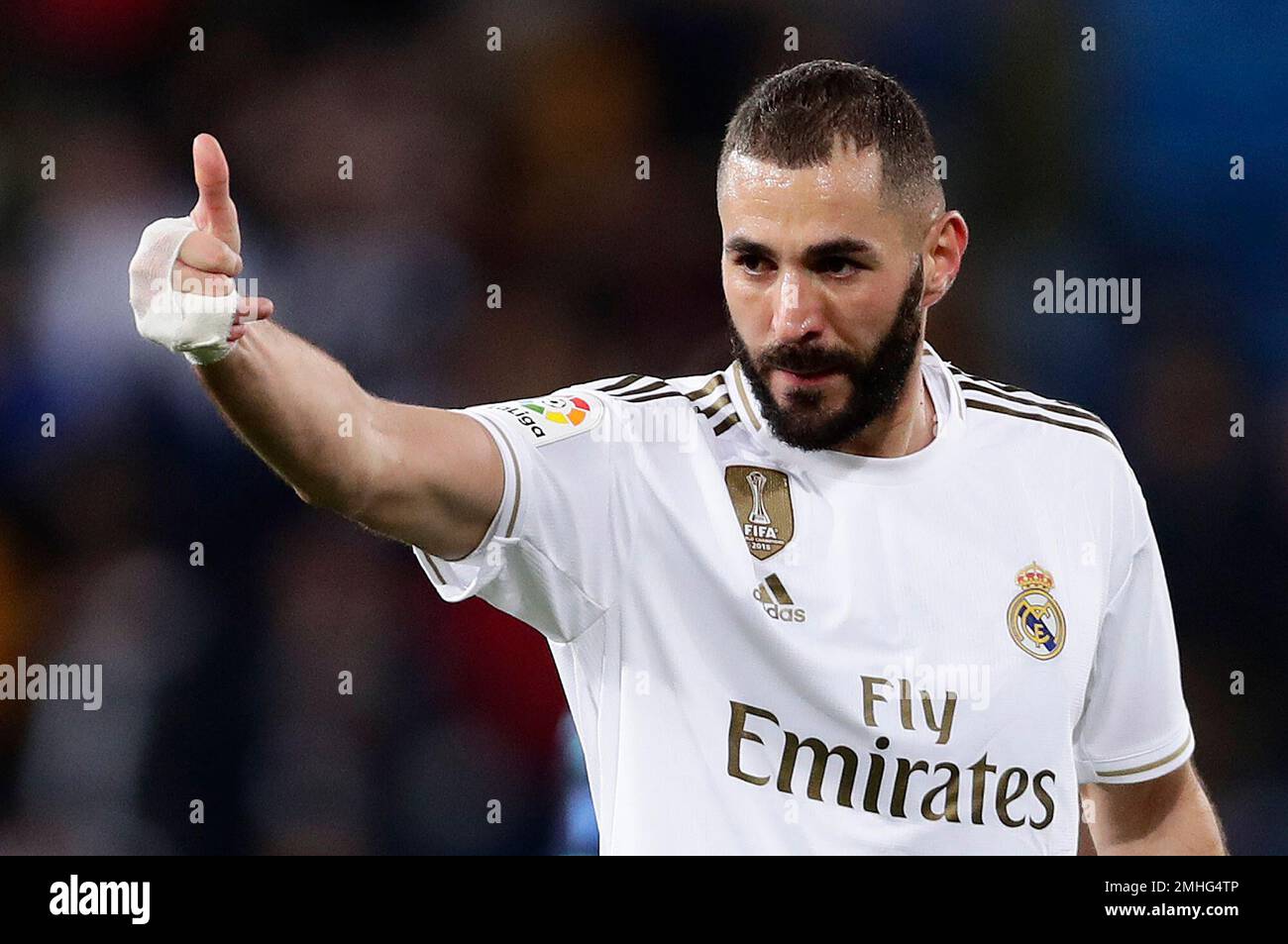 Real Madrid's Karim Benzema gestures after the Spanish La Liga soccer ...