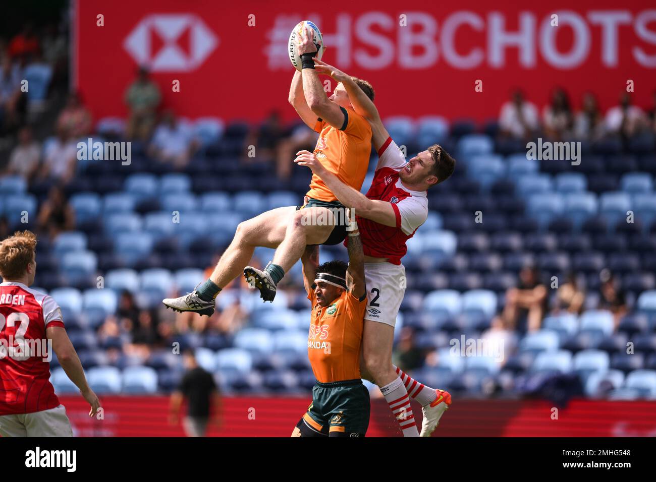 Henry Hutchison of Australia goes high for the ball during the HSBC ...