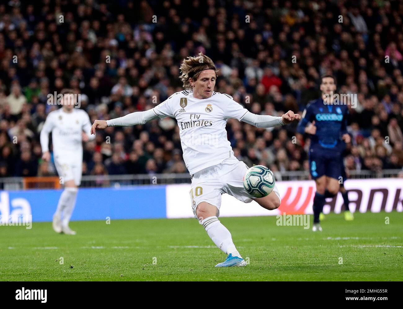 Real Madrid's Luka Modric scores his side's third goal during the ...