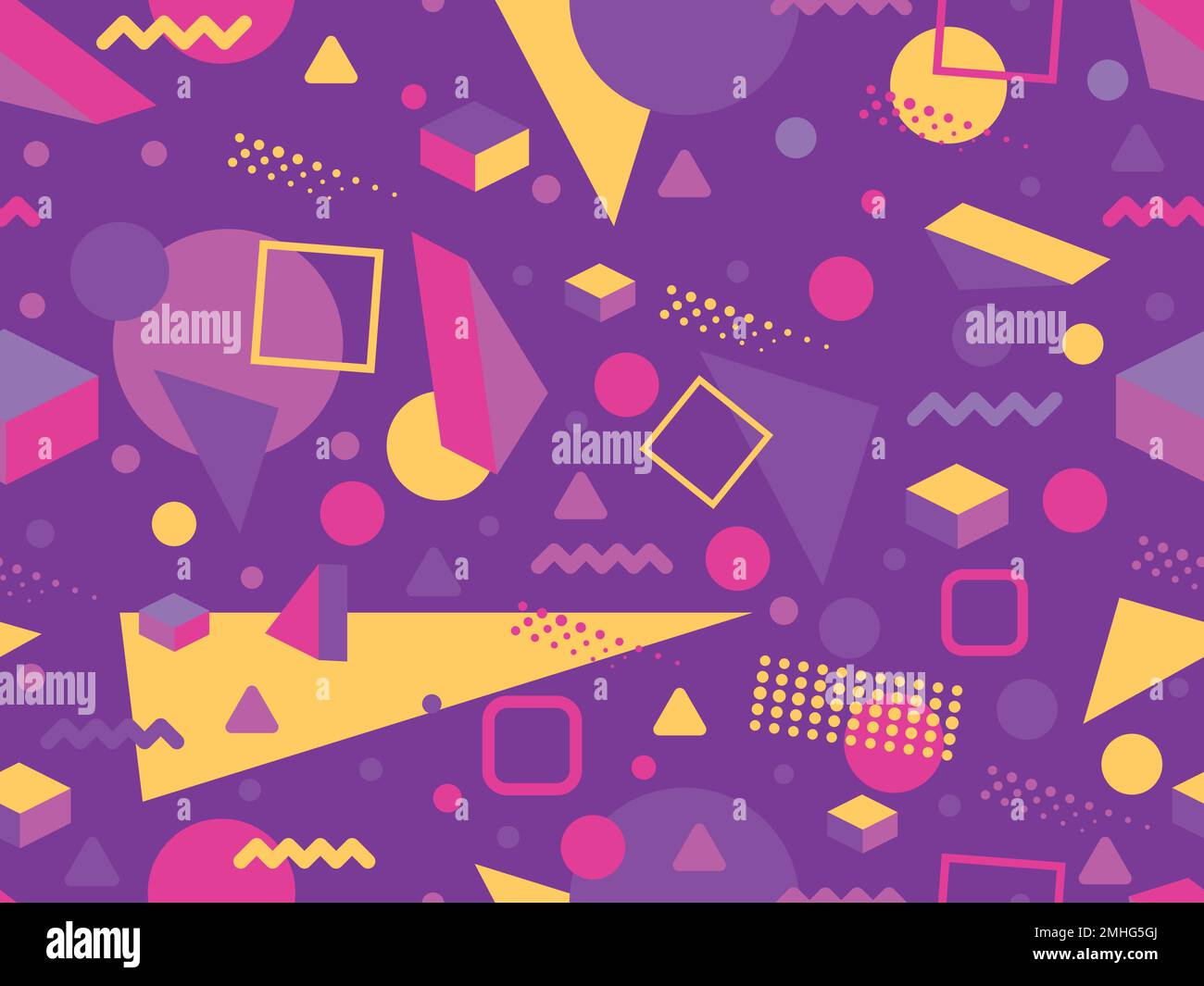 Geometric seamless pattern in 80s memphis style with 3D shapes. Three ...