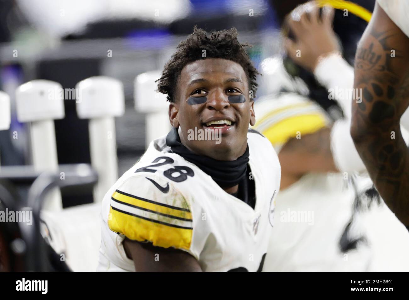 Pittsburgh Steelers cornerback Mike Hilton (28) stands on the sideline ...