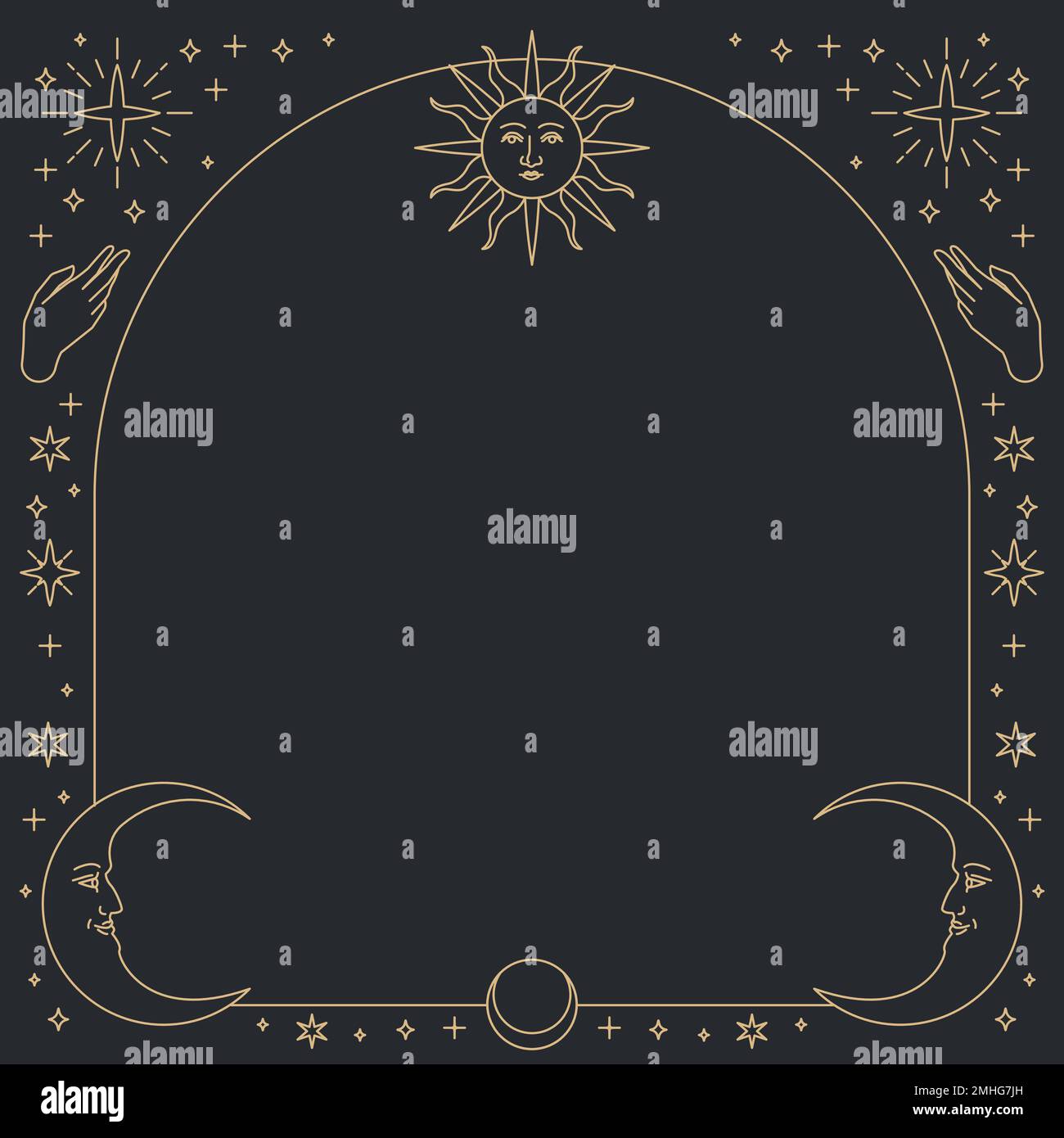 Monoline celestial icons frame vector square frame on black Stock ...
