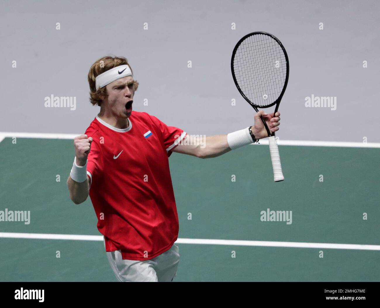 Russia's Andrey Rublev celebrates after winning his match over Canada's ...