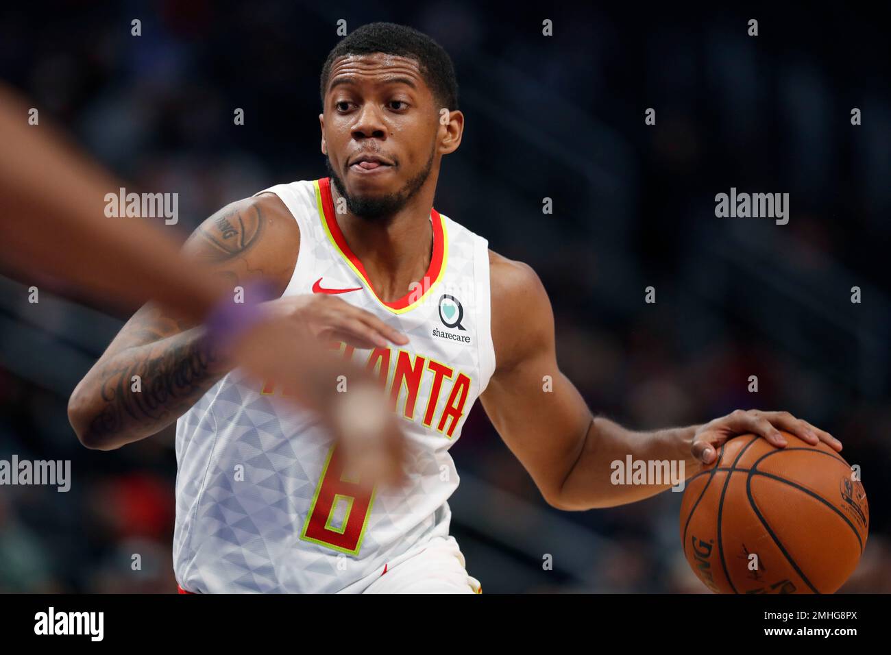 Atlanta Hawks guard Tyrone Wallace (8) brings the ball up court during ...