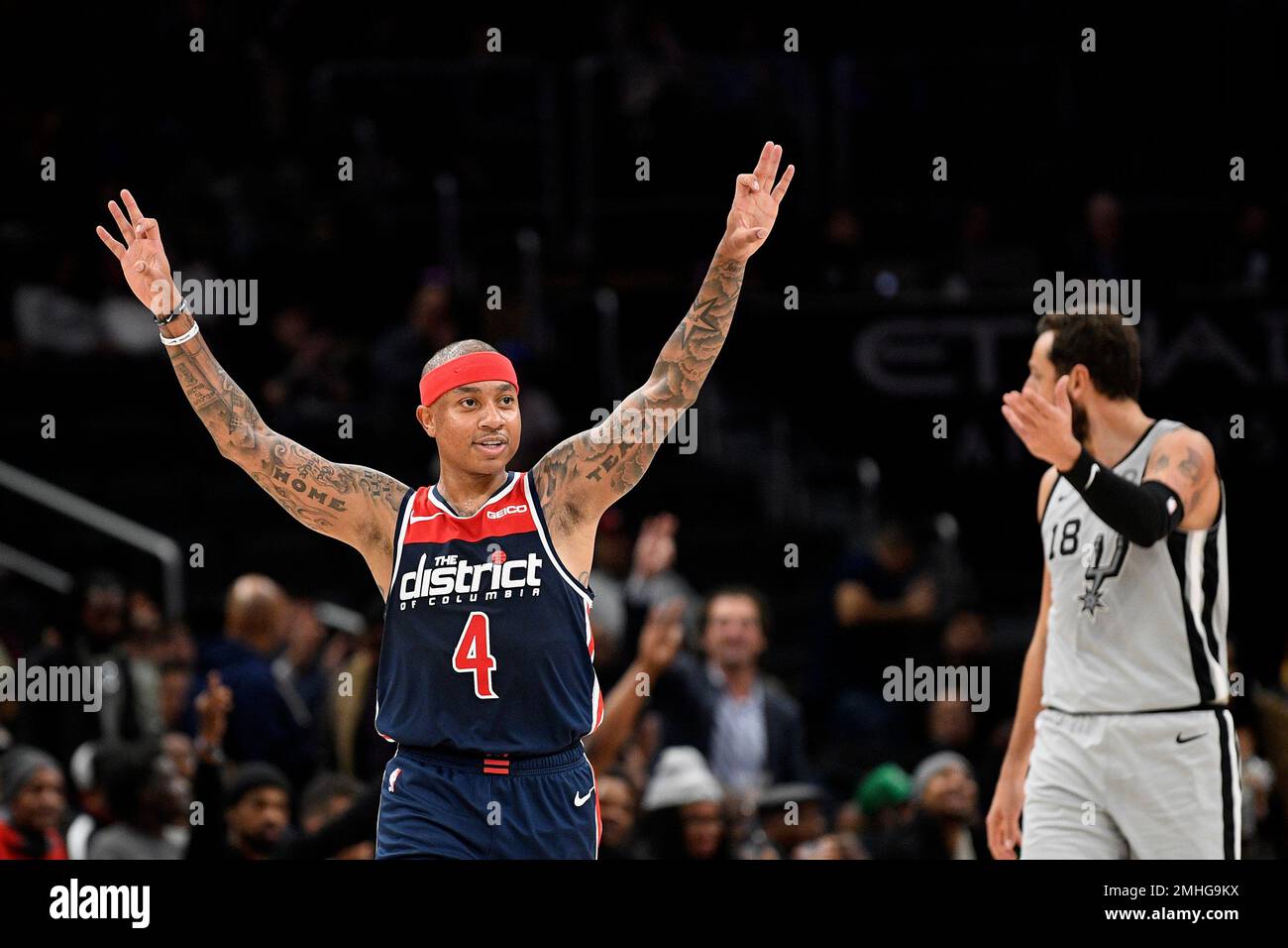 Washington Wizards guard Isaiah Thomas (4) reacts during the second ...