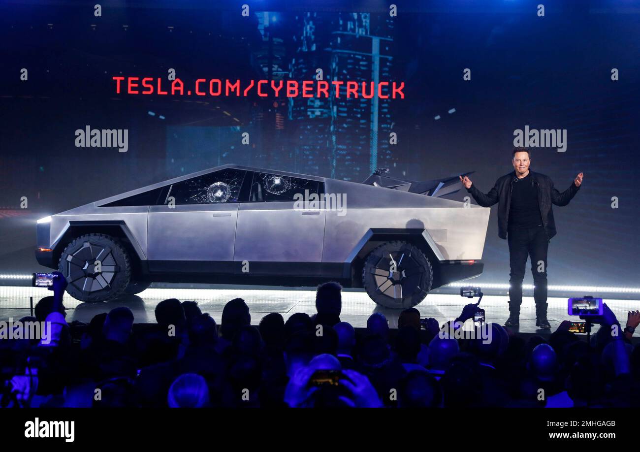 FILE - In this Nov. 21, 2019 file photo, Tesla CEO Elon Musk introduces ...