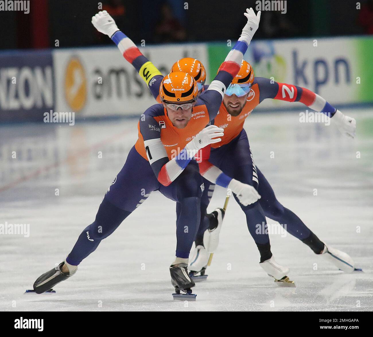 Netherlands' sprint team compete during the men's 500 meters race of ...
