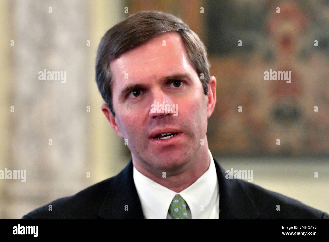 Kentucky Gov.-elect Andy Beshear answers questions during an interview ...