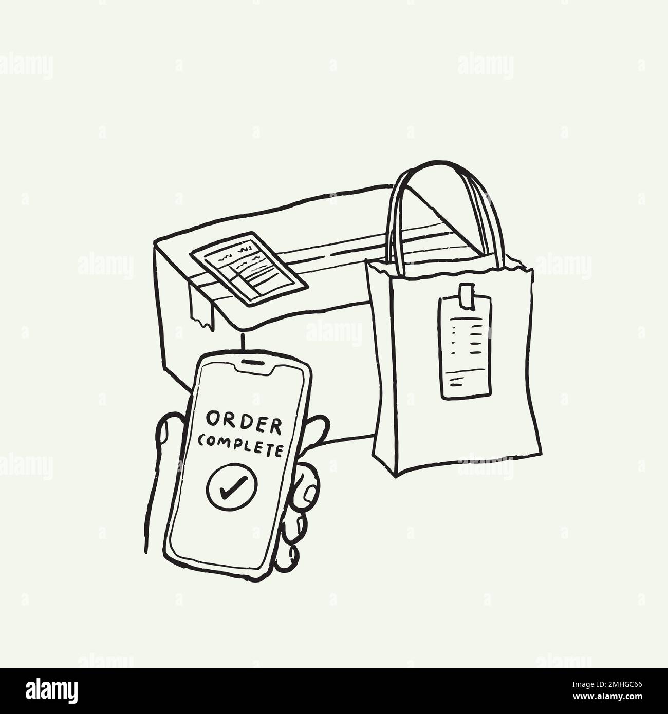 E-commerce business doodle vector, online delivery order complete Stock ...