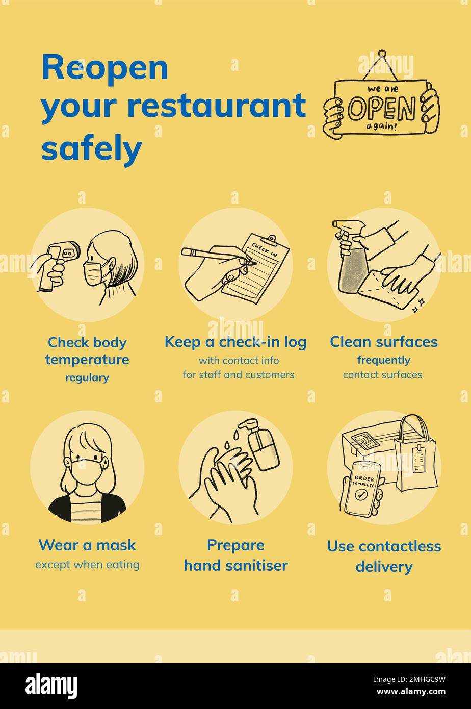 Coronavirus reopen restaurant poster template, printable vector design ...