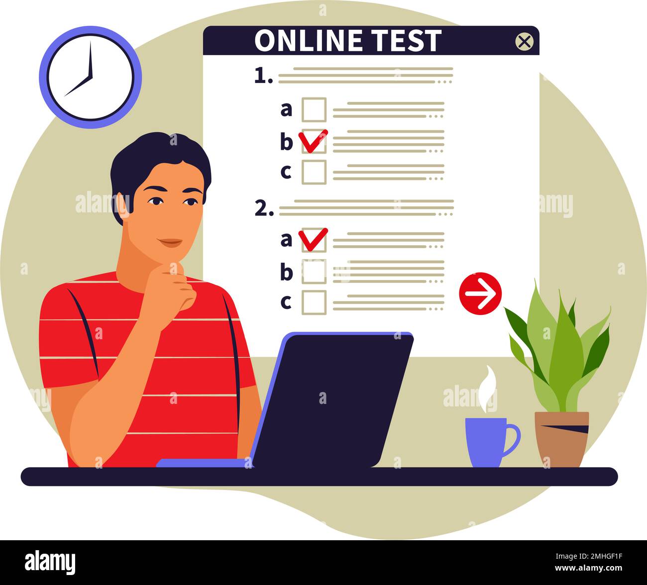 Concept online testing, e-learning, examination on computer. Vector ...