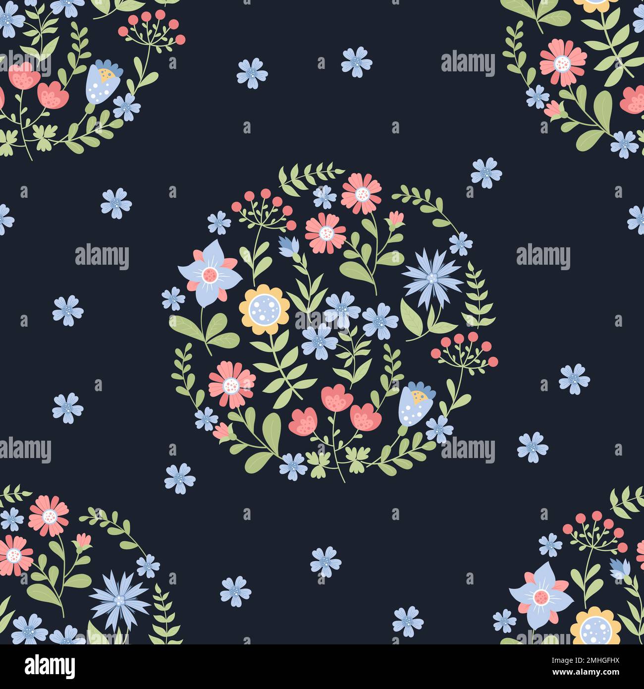 Floral seamless pattern wich flower circle of decorative flowers on ...