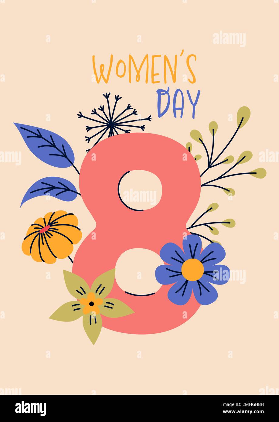 8 march, International Women's Day. Greeting card or postcard templates ...