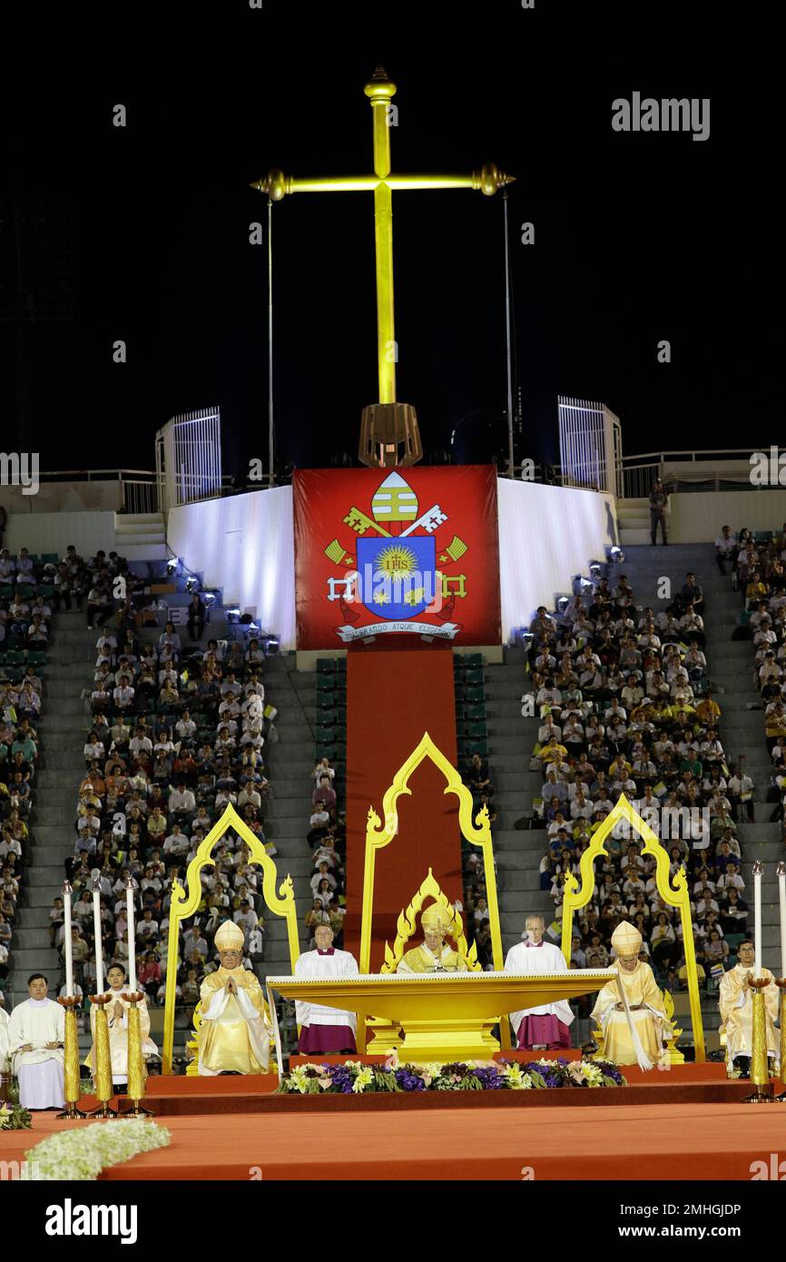 Pope Francis celebrates a Mass at the National Stadium, Thursday, Nov ...
