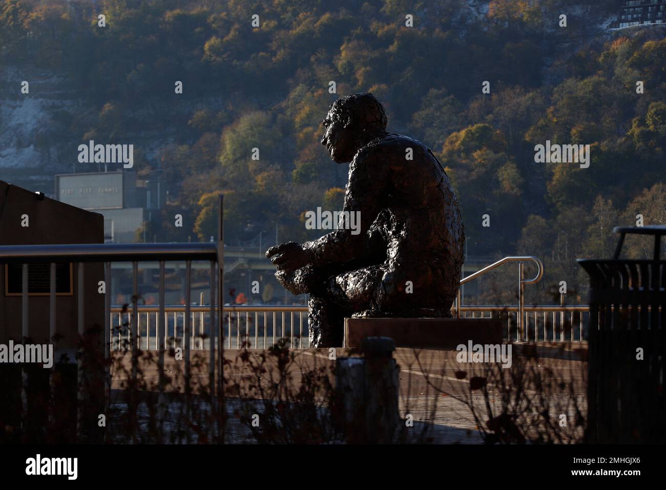 This Nov. 13, 2019 file photo shows a statue of Fred Rogers perched at ...