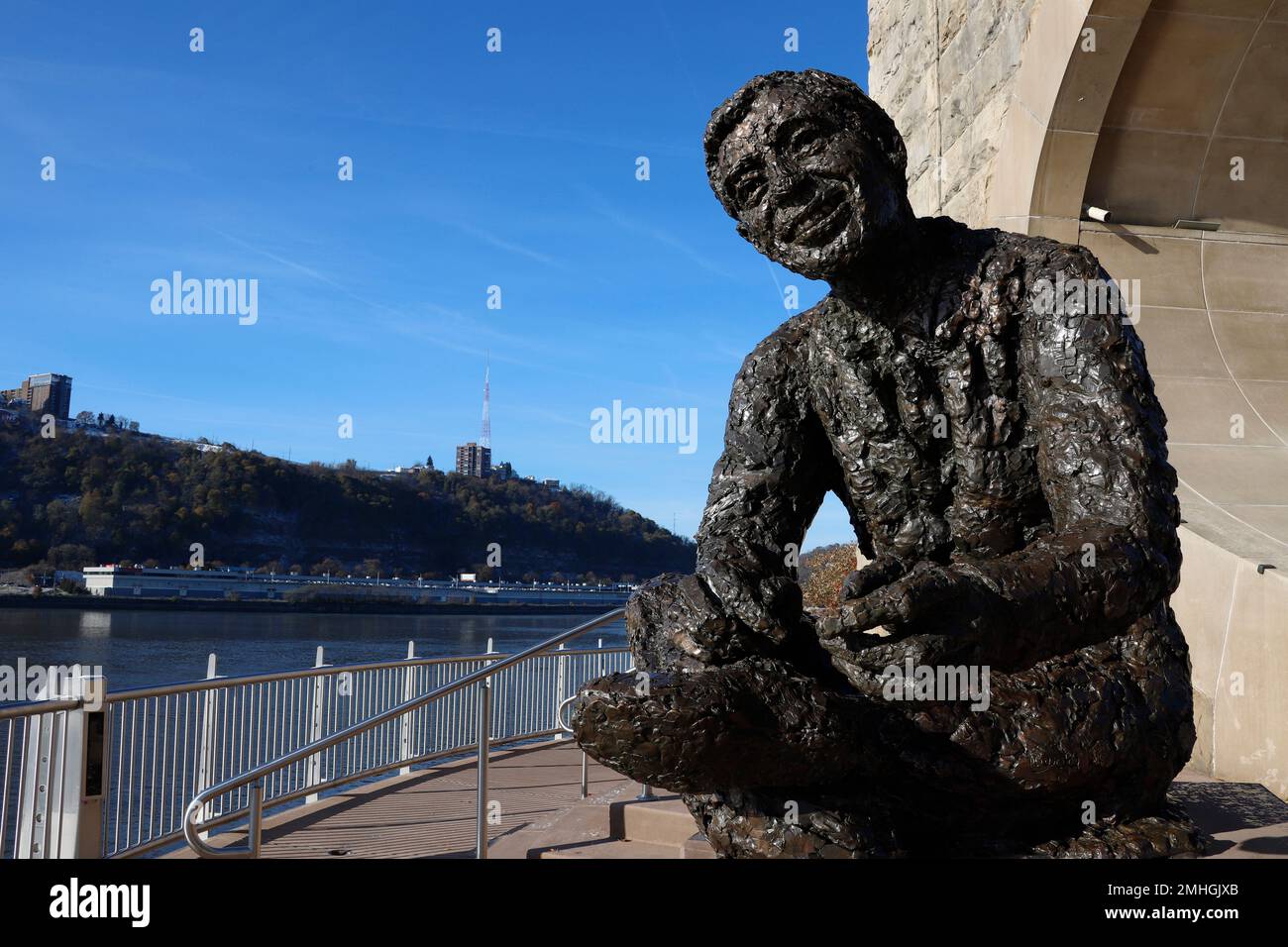 This Nov. 13, 2019 file photo shows a statue of Fred Rogers perched at ...