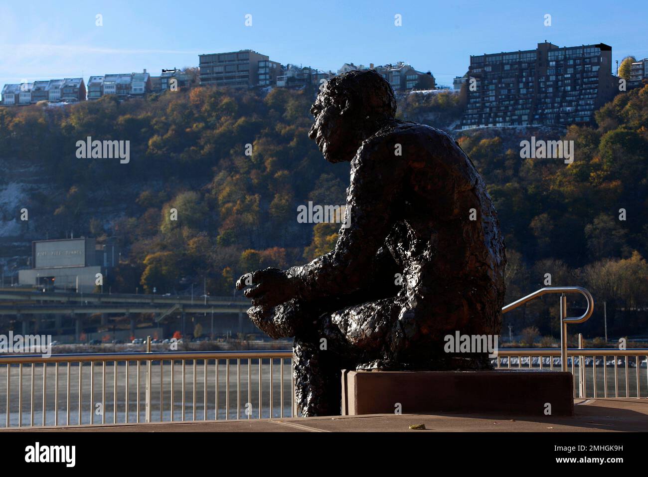 This Nov. 13, 2019, photo shows a statue of Fred Rogers perched at the ...