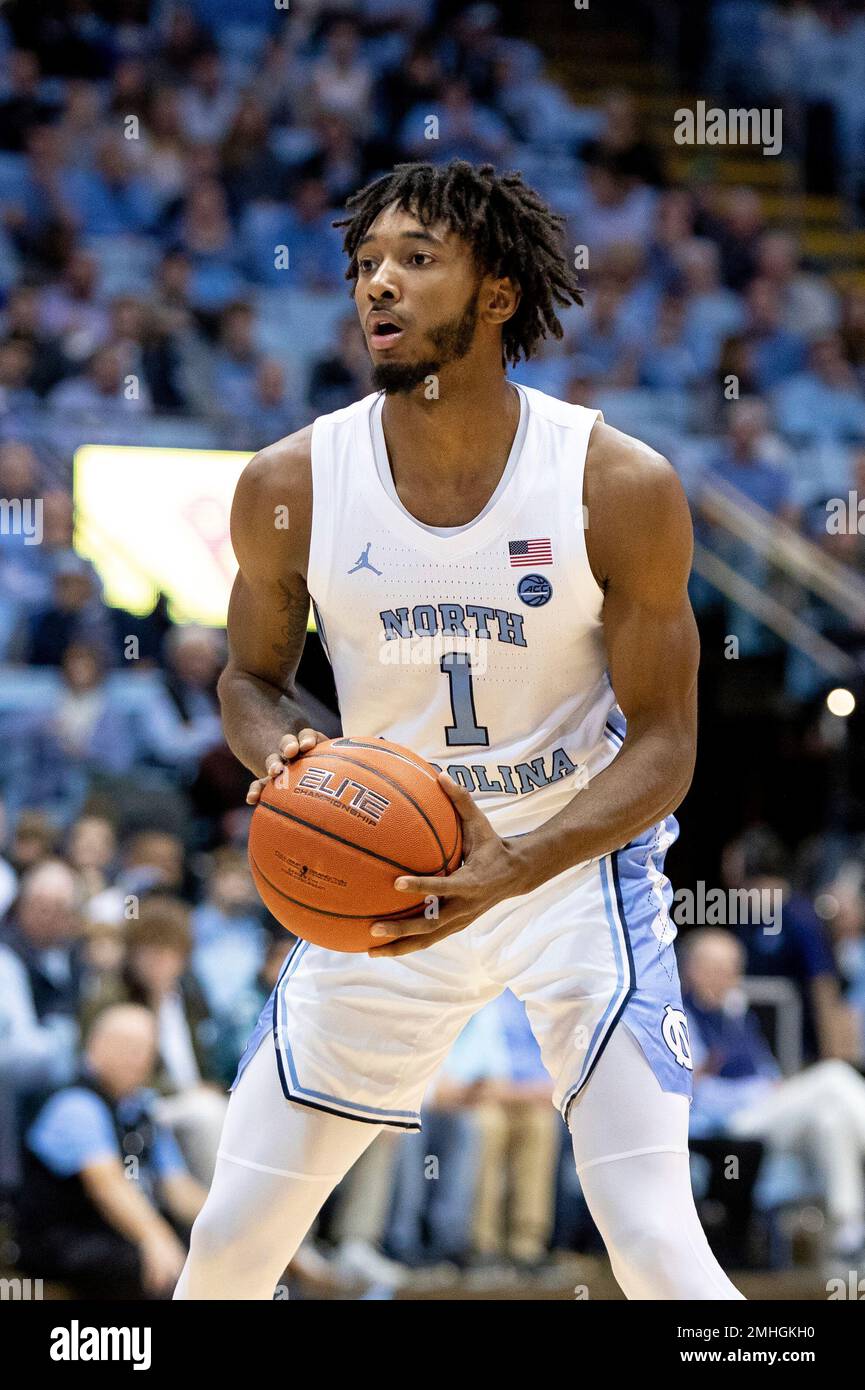 North Carolina's Leaky Black (1) handles the ball during an NCAA ...