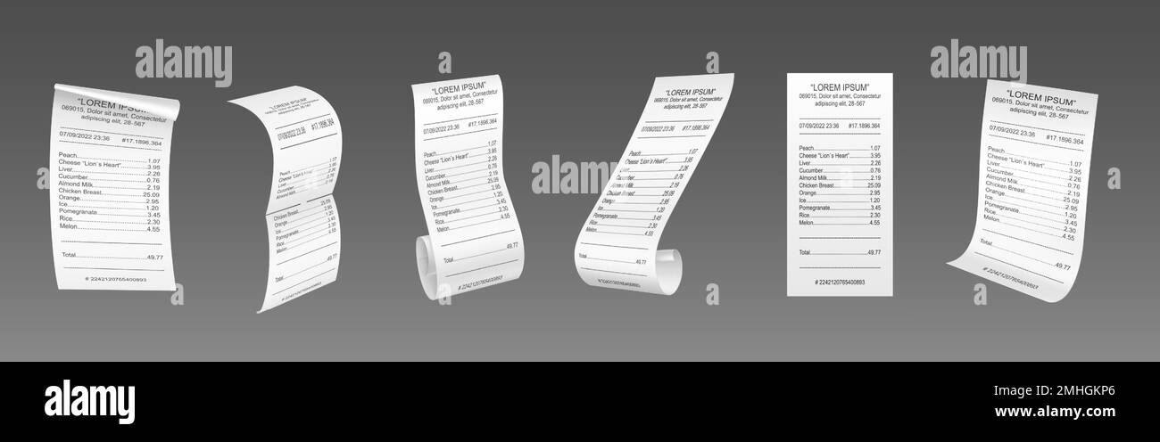 Realistic set of receipt paper templates isolated on grey background ...