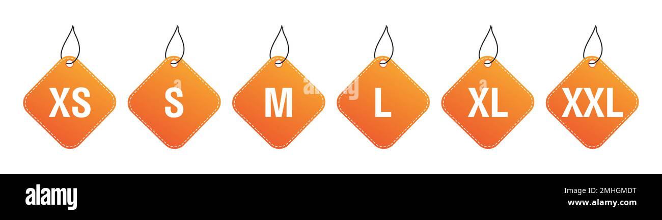 XS, S, M, L, XL, XXL size tag icon set. Clothing label. Shopping. Vector illustration Stock ...