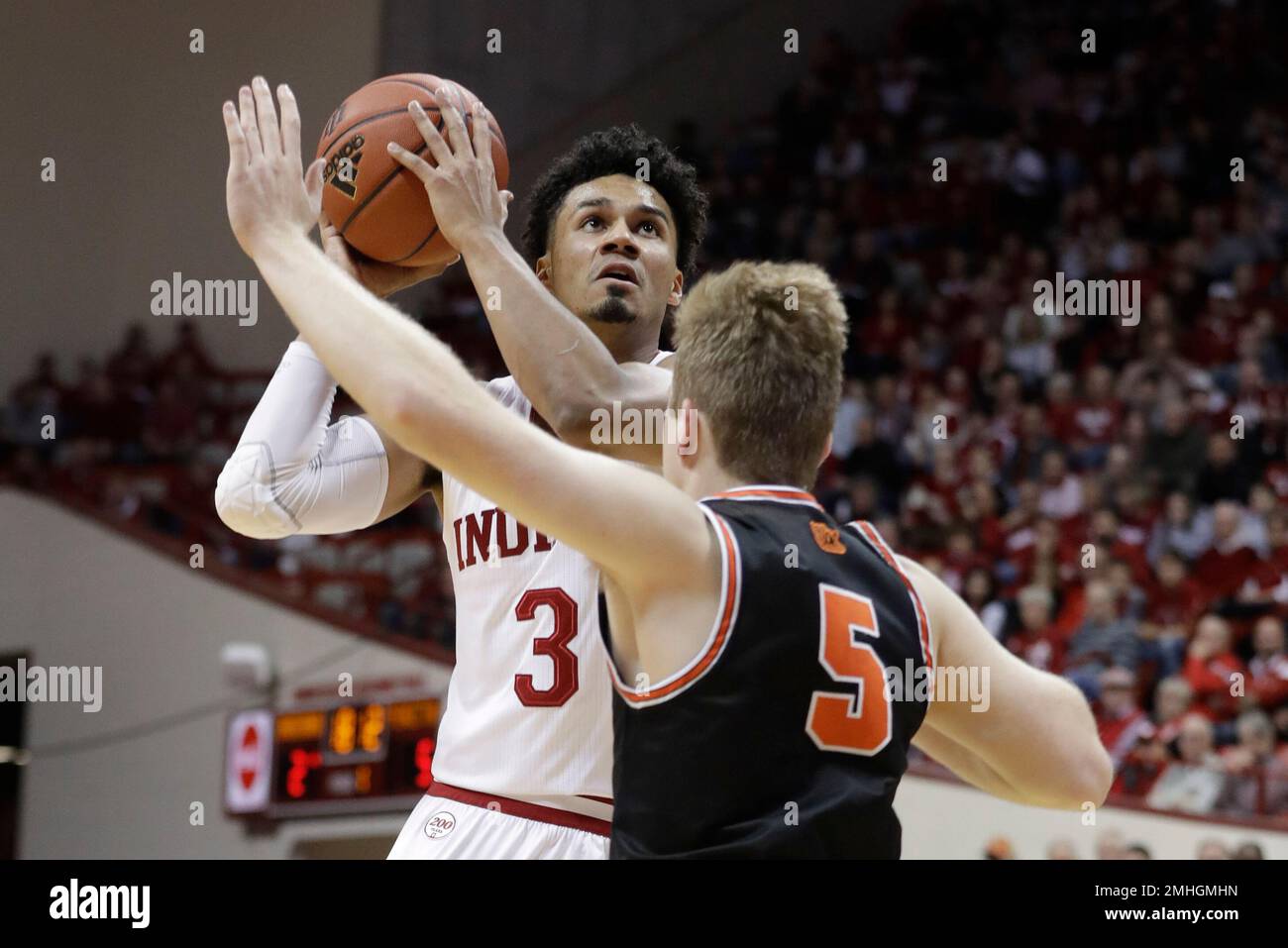 Indiana's Justin Smith (3) goes to the basket against Princeton's Drew ...