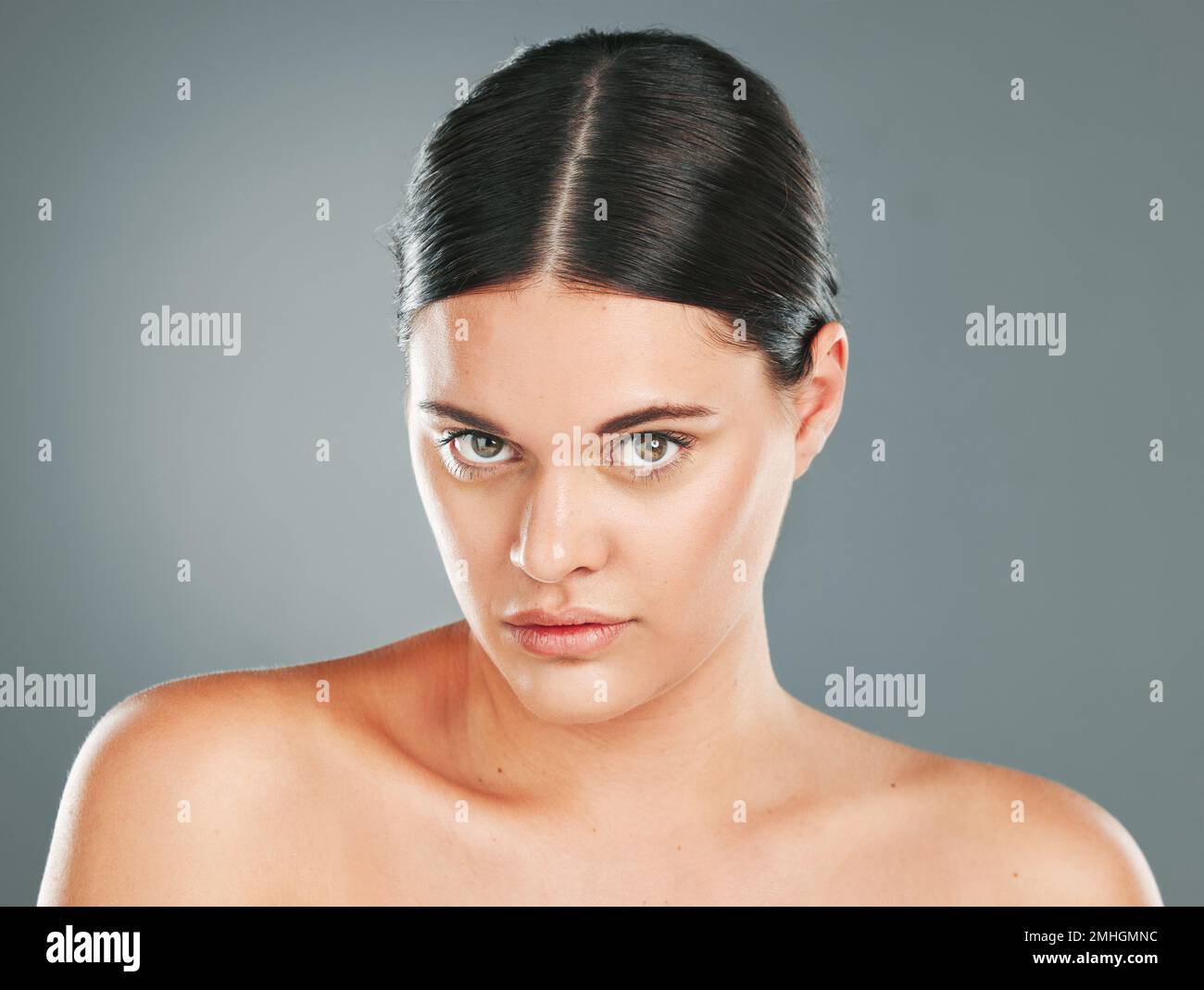 Woman face, skincare and portrait in studio for beauty, wellness and ...