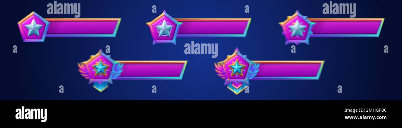 Game banners with star badges. Ranking icons of level achievement and ...