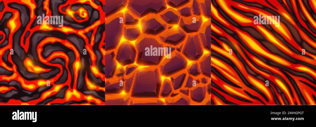 Textures of lava, magma and stones. Seamless patterns of volcano rock ...