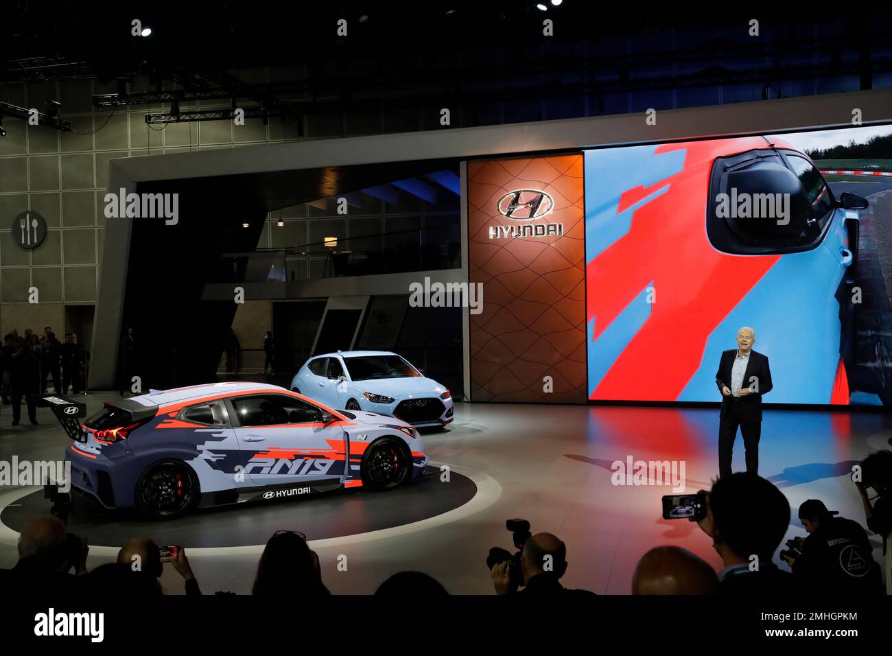 Hyundai executive Albert Biermann presents the RM19 at the Automobility ...