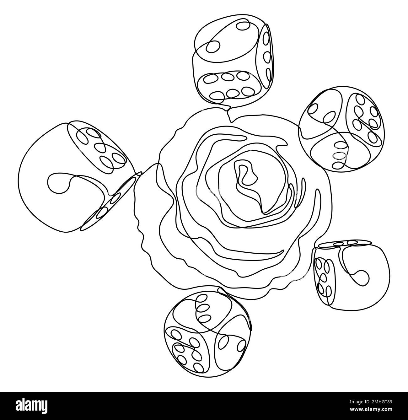 One continuous line of Rose flower with dice. Thin Line Illustration ...