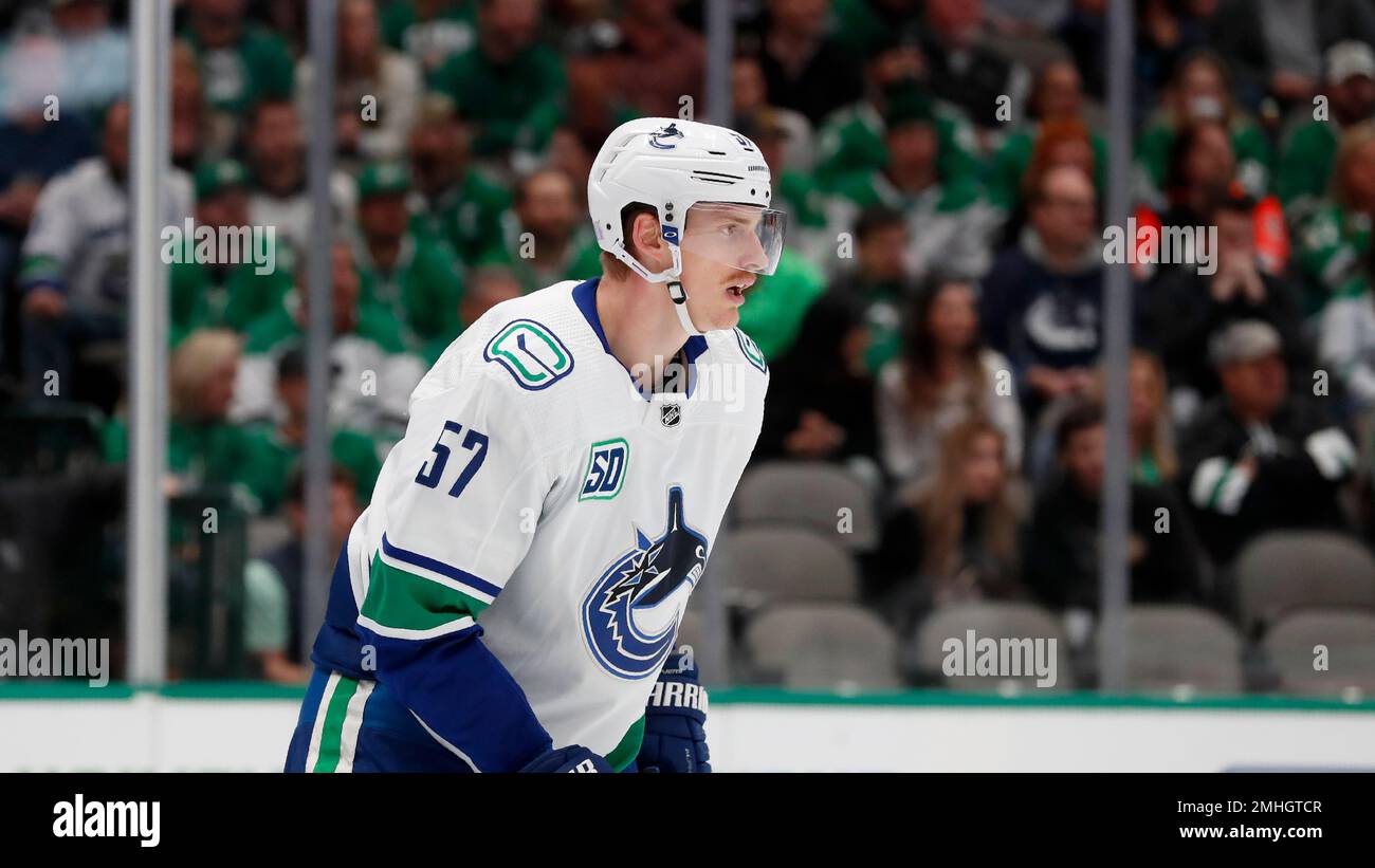 Vancouver Canucks defenseman Tyler Myers (57) follows play during an ...