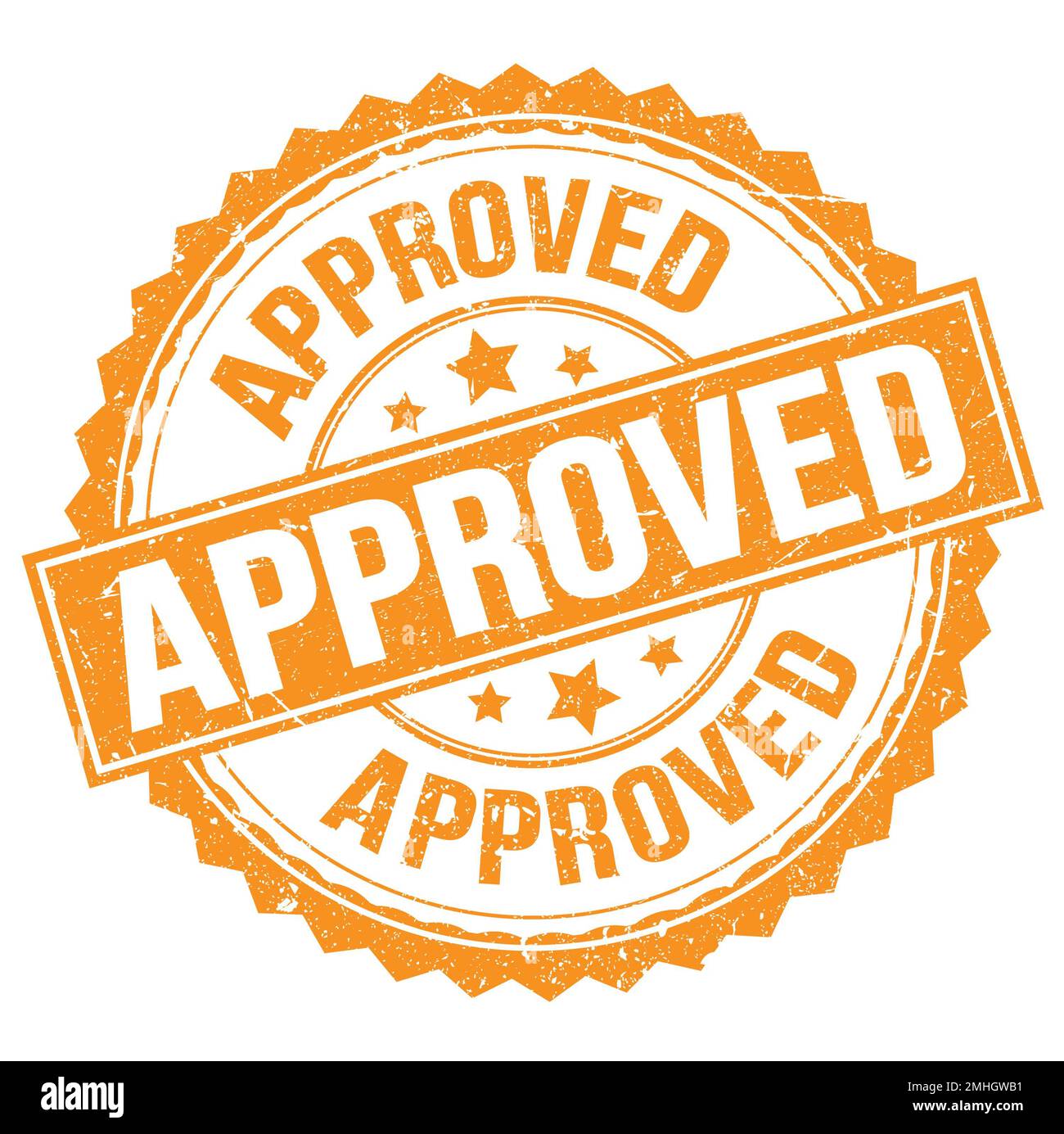 APPROVED text written on orange round stamp sign Stock Photo - Alamy